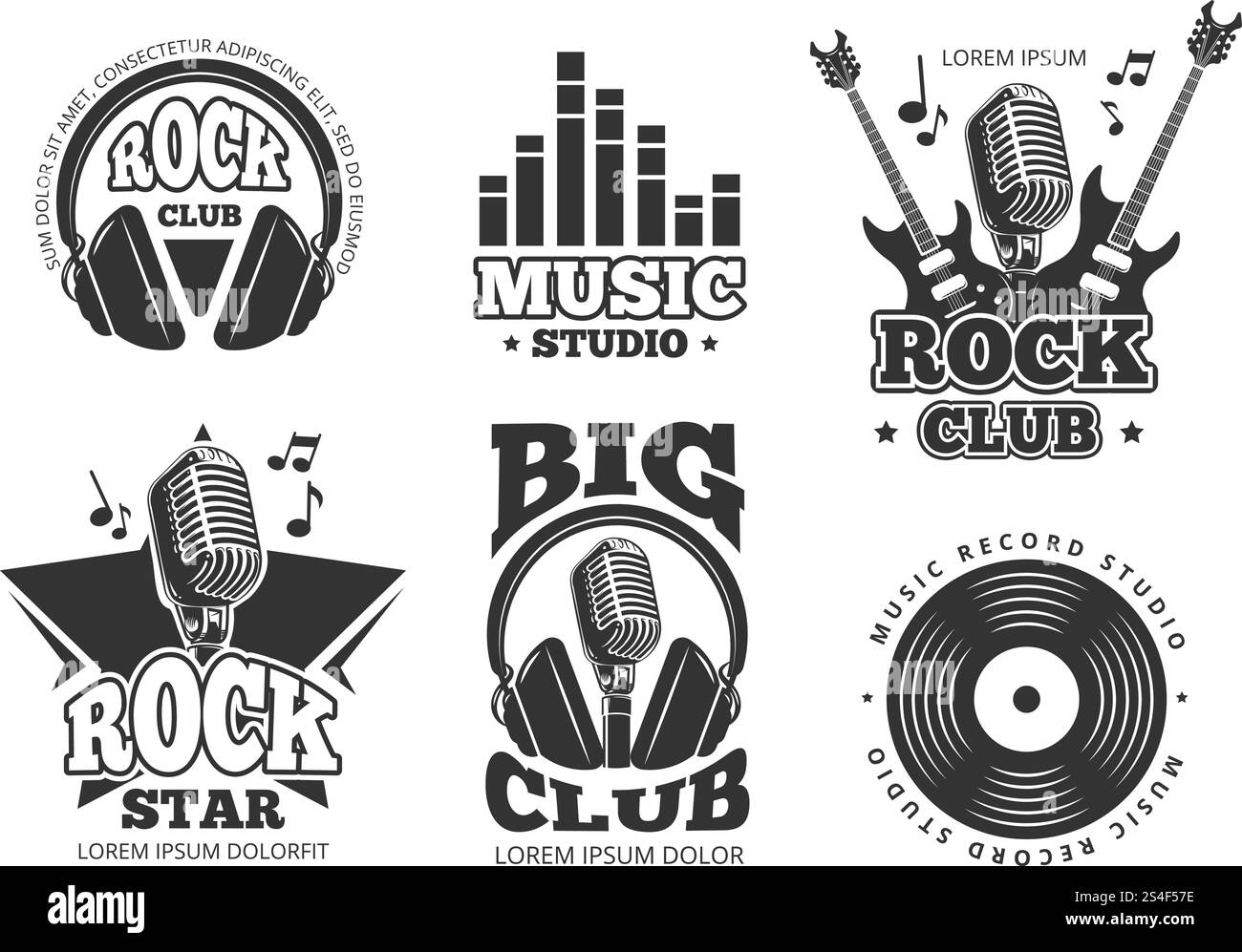 Retro audio record, studio sound vector labels, badges, logos, emblems ...