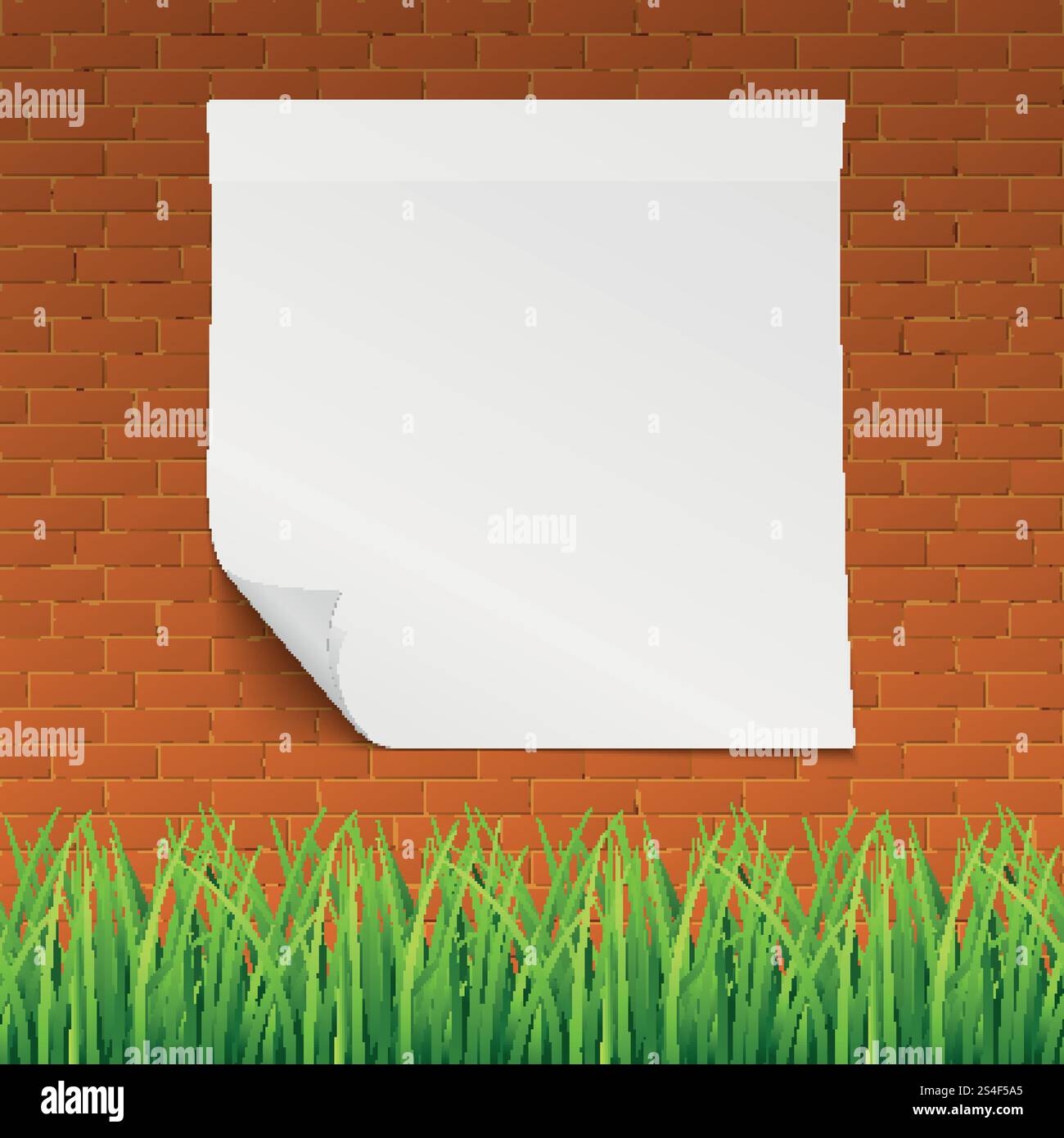 Red brick callboard with clean banner and grass. Vector illustration ...