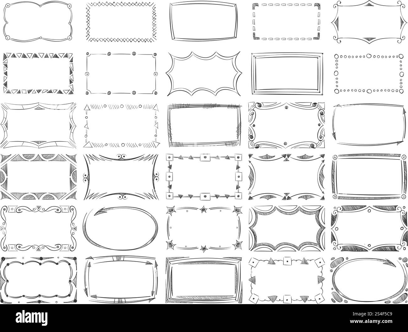 Square doodle image frames, hand drawn line borders vector set. Frame ...