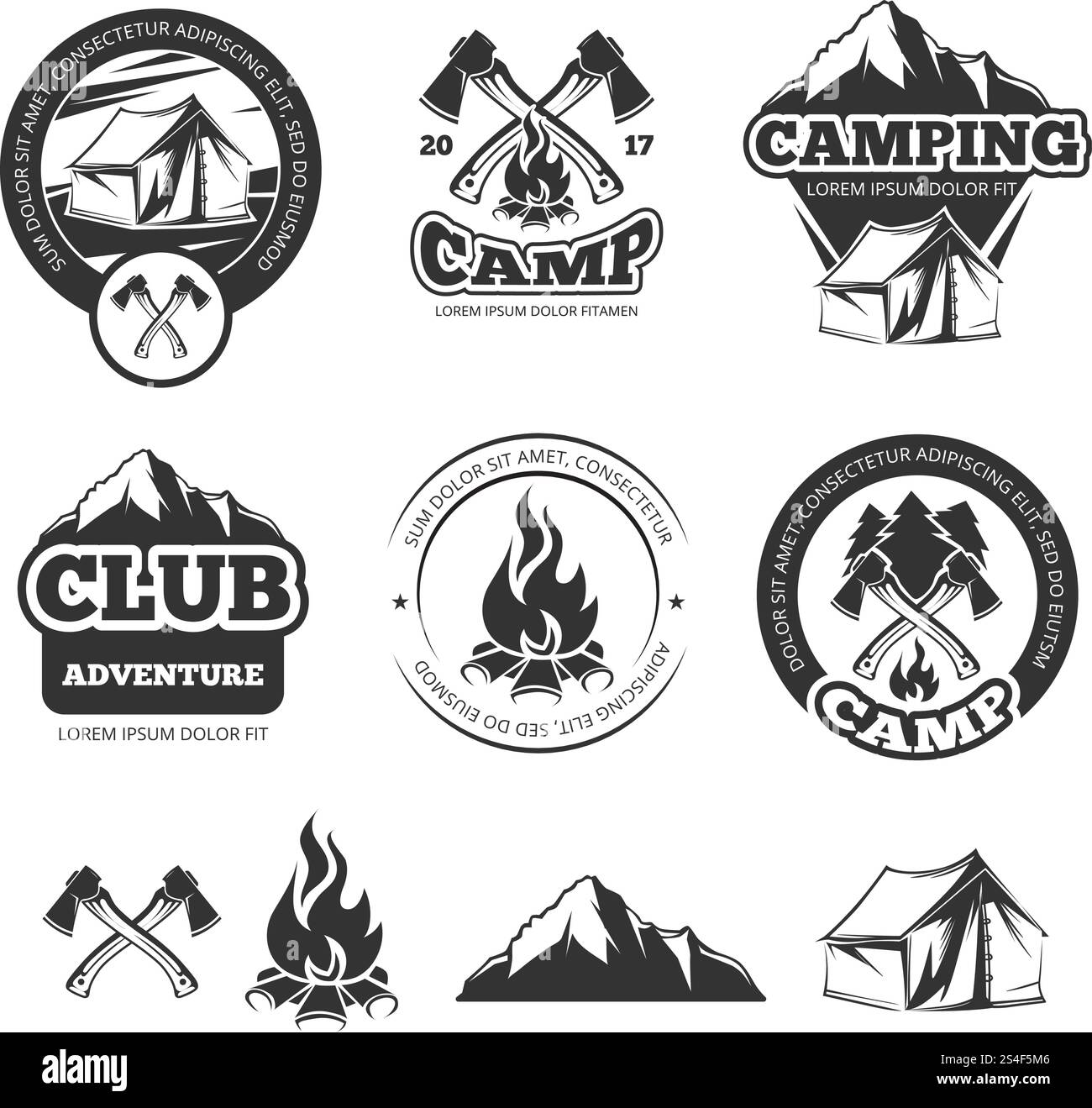 Nature vintage labels set for scout camp. Camping badges with tourist ...