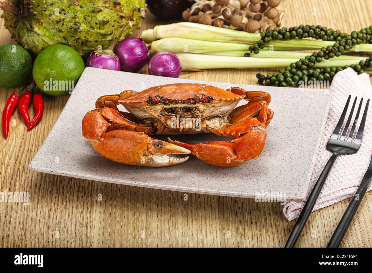 Delicous luxury steamed red crab in the plate Stock Photo - Alamy