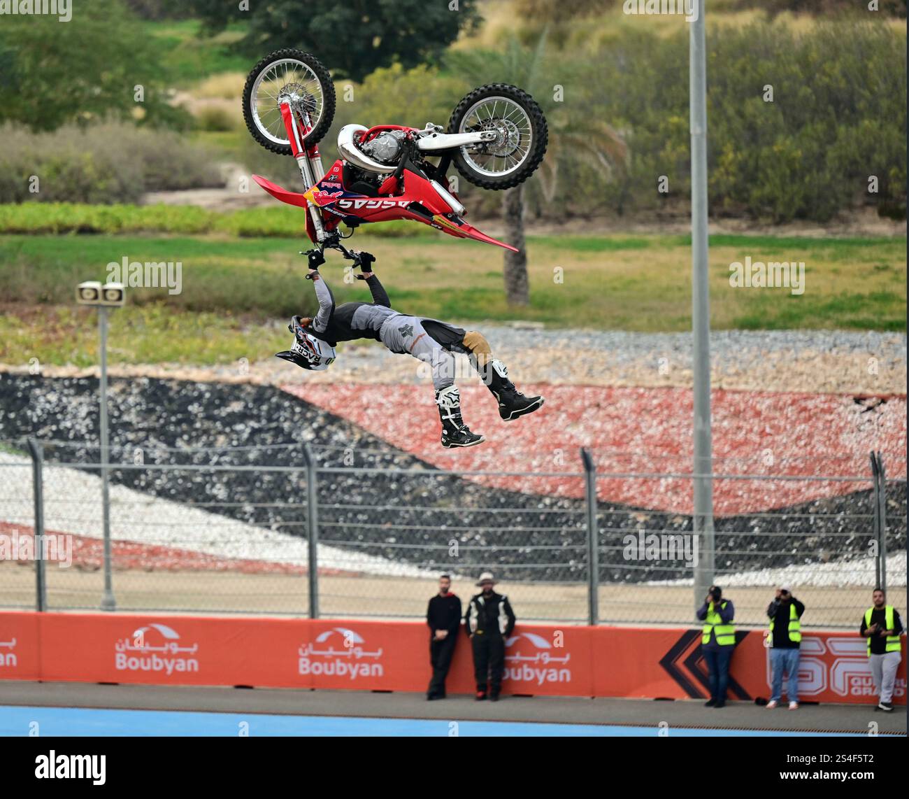 Ahmadi Governorate, Kuwait. 11th Jan, 2025. A biker performs during a ...