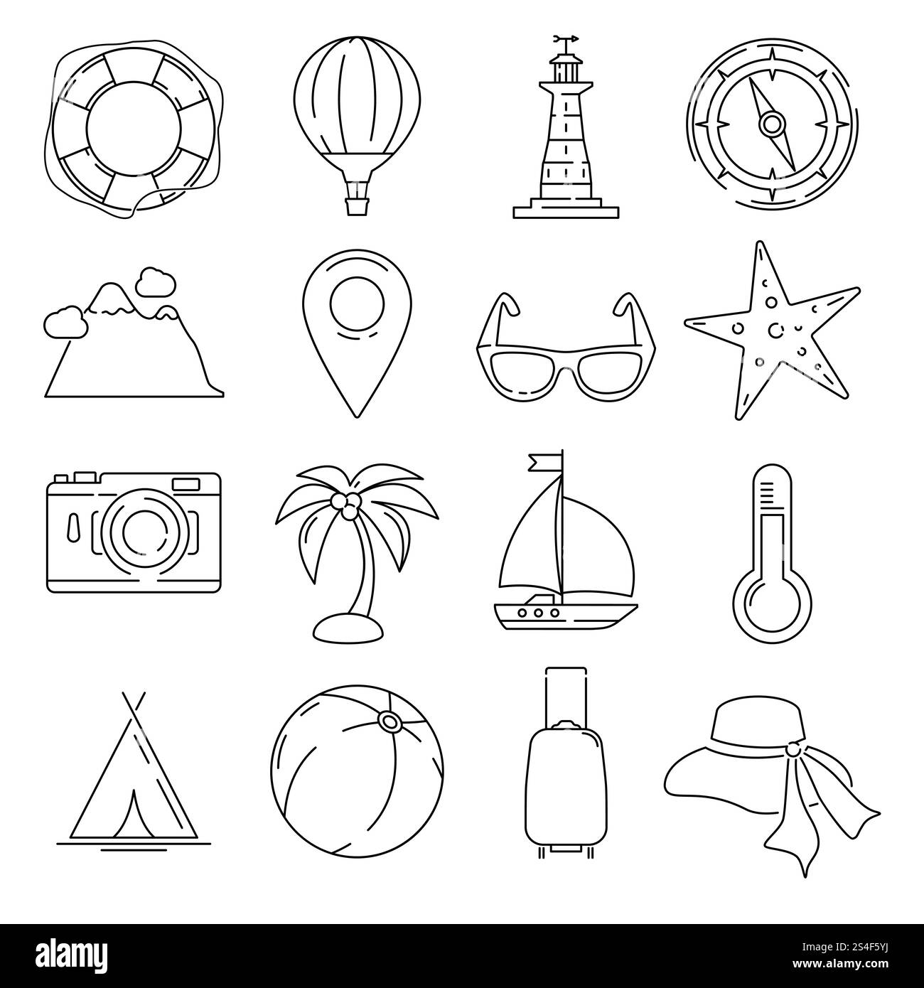 Outline summer or vacation vector icon set isolate on white background ...