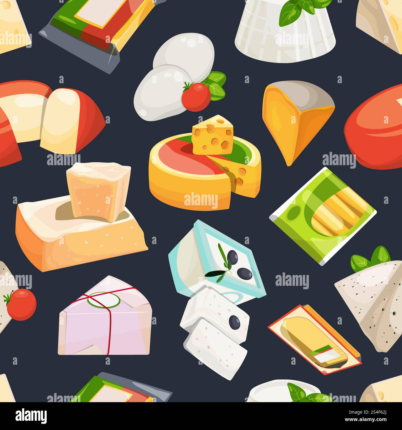 Different grades of cheeses. Vector seamless pattern in cartoon style ...