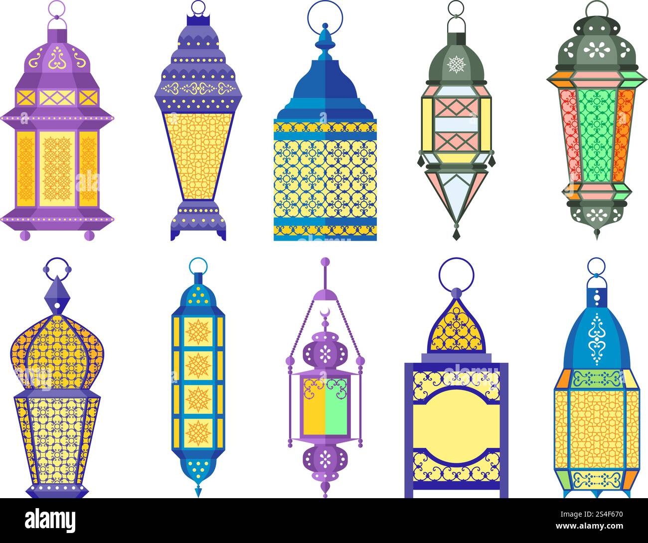 Ramadan old lamps and lanterns set of arabic style. Vector ...