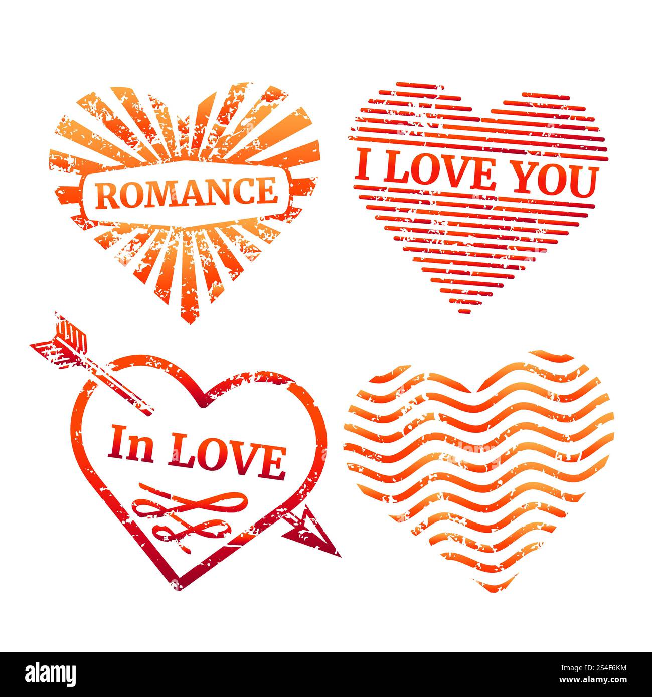 Colorful grunge hearts stamp collection. Set color shape romantic stamp ...