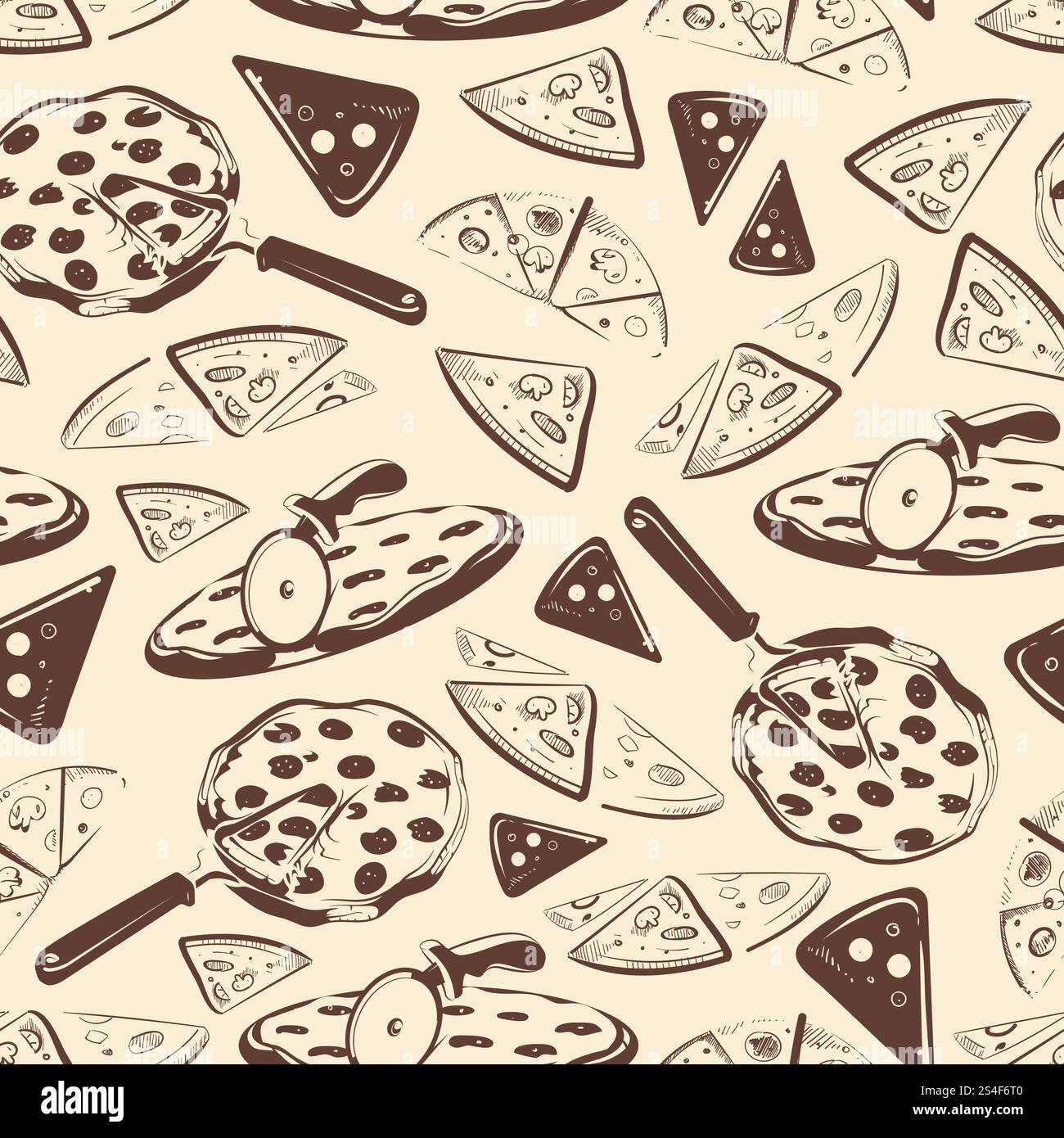 Vintage pizza slices seamless pattern. Pizza background food, vector ...