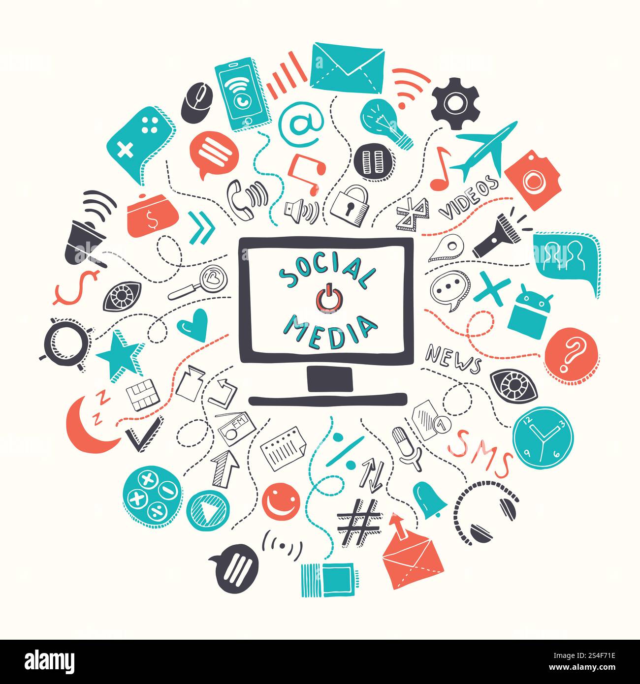 Concept illustration of social media networking. Vector hand drawn ...