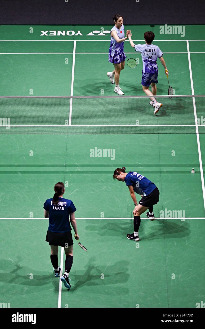 Kuala Lumpur, Malaysia. 12th Jan, 2025. Jia Yifan (up L)/Zhang Shuxian (up R) of China celebrate ...