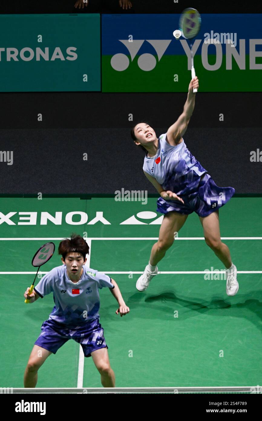 Kuala Lumpur, Malaysia. 12th Jan, 2025. Jia Yifan (R)/Zhang Shuxian of China compete during the ...