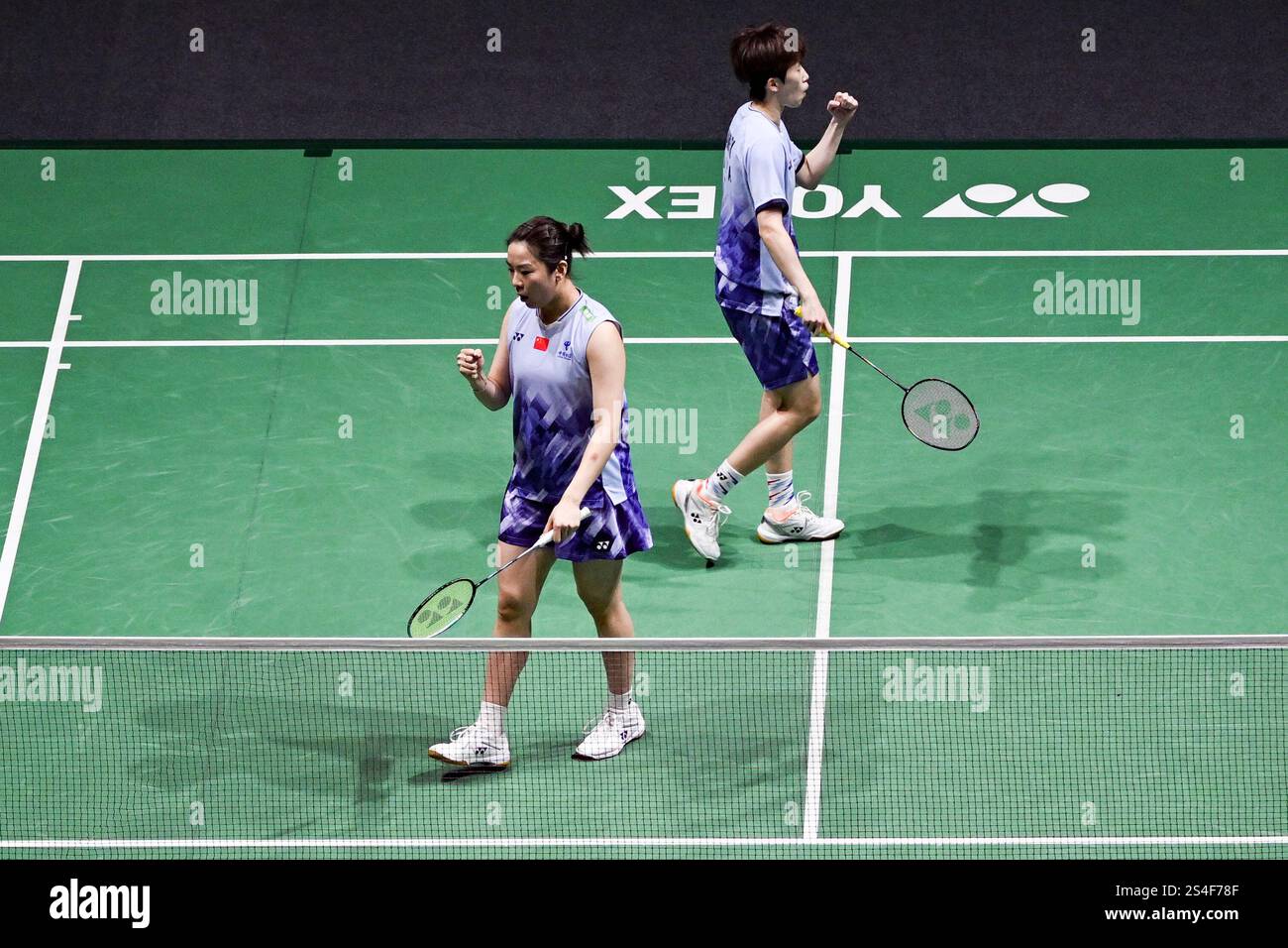Kuala Lumpur, Malaysia. 12th Jan, 2025. Jia Yifan (L)/Zhang Shuxian of China react during the ...