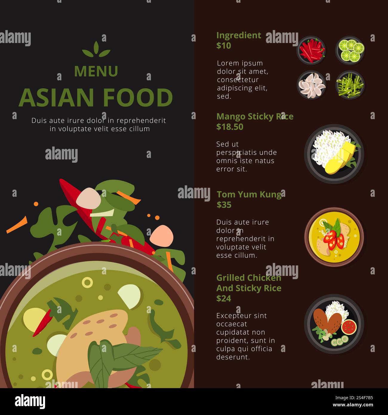 Design template of asian food menu. Illustrations with place for your ...