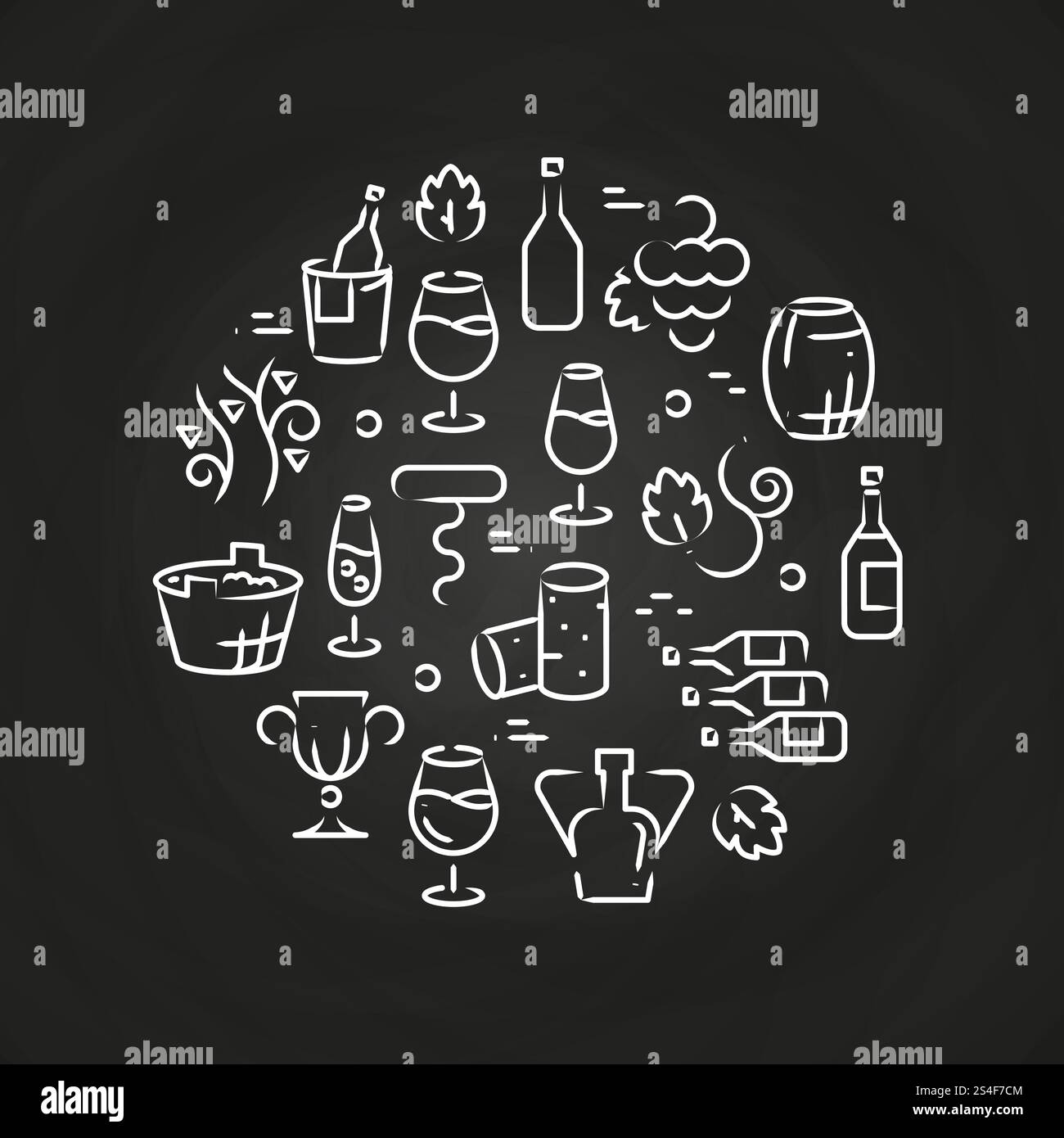 Drinks line icons - wine logo on chalkboard. Glass drawing alcohol ...