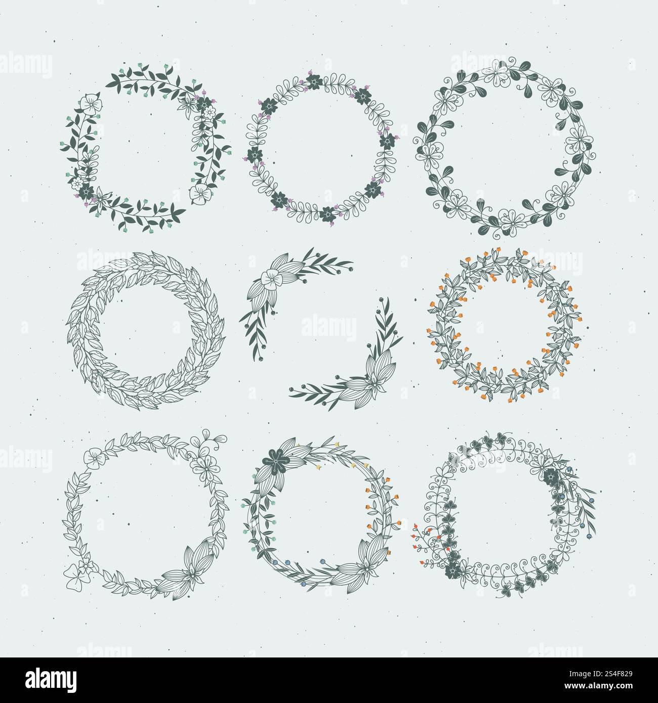 Round frames from branches and leaves. Rustic wedding ornaments ...