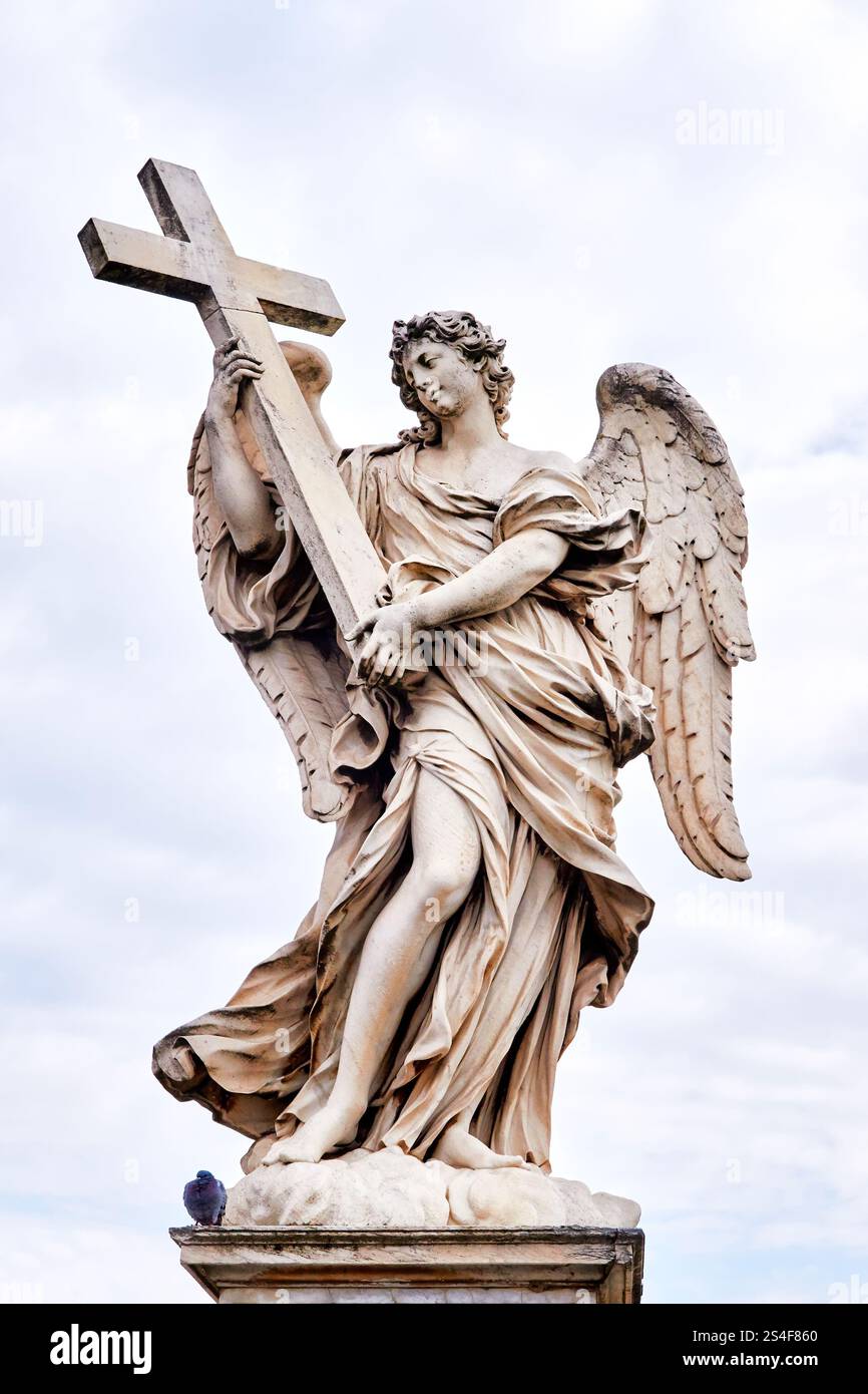 Angel with the Cross statue on Ponte Sant Angelo bridge in Rome, Italy ...