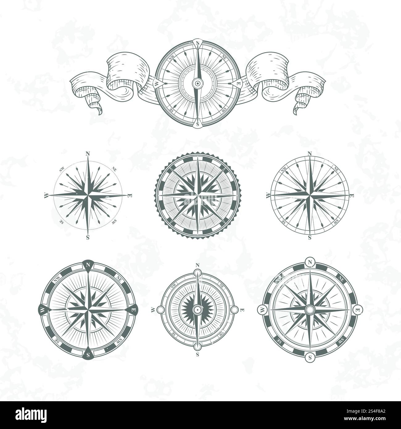 Orientation antique compas in vintage style. Vector monochrome ...