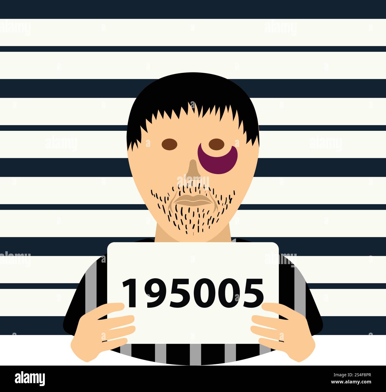 Prisoner in front of wall with scale icon. Flat color design. Vector ...