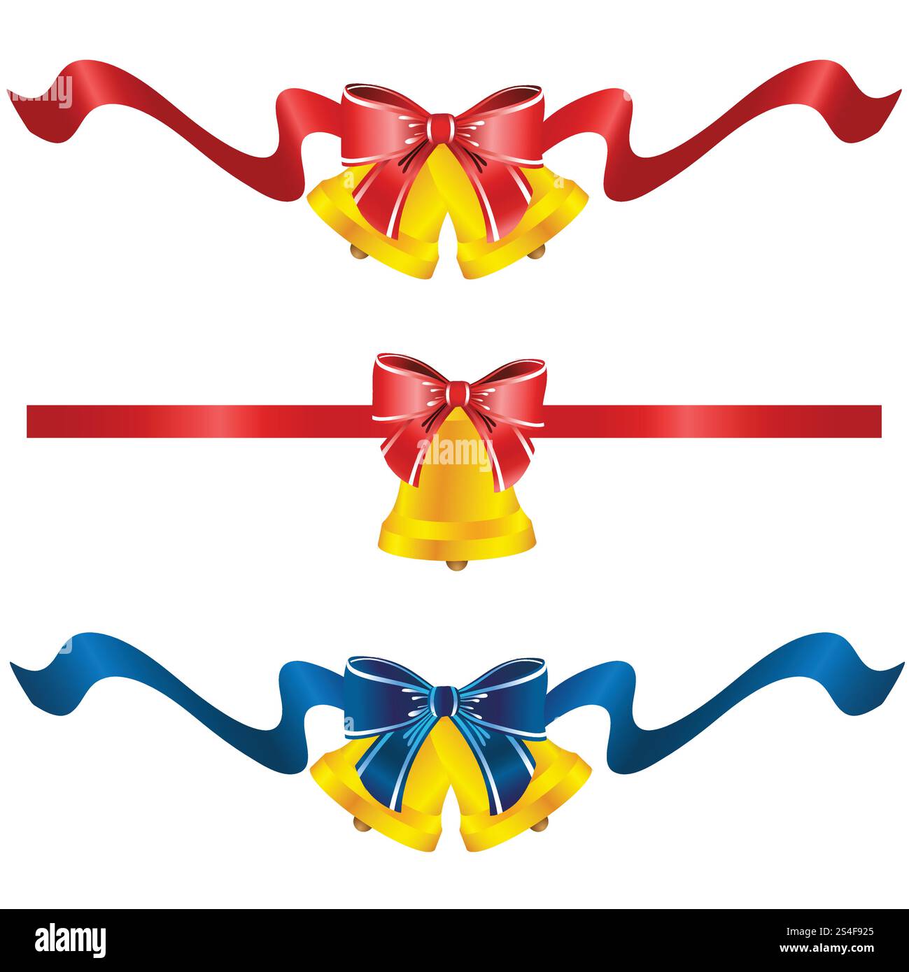 Set of festive bells with red and blue ribbon on white background Stock ...