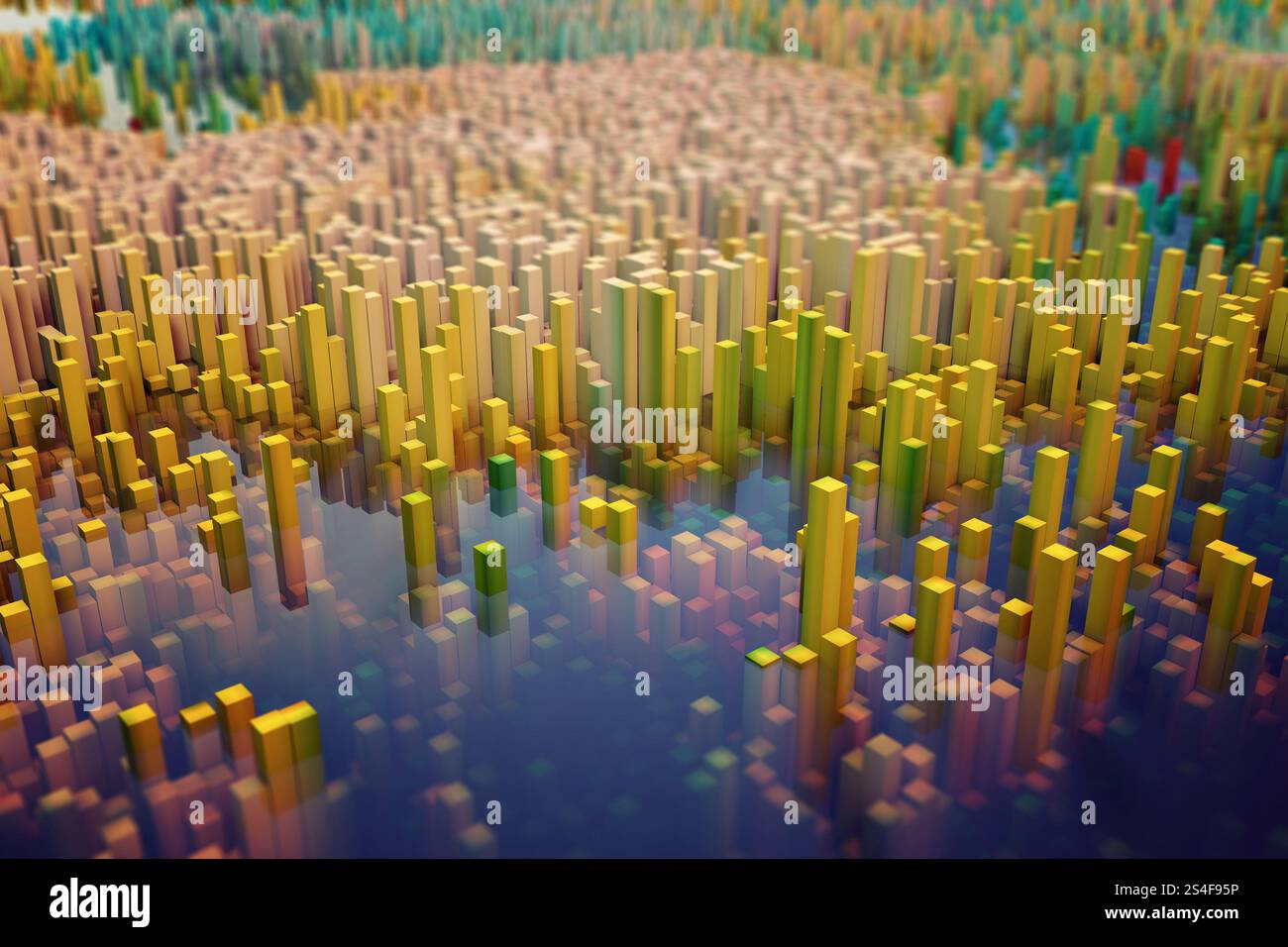 Colorful field of cube columns that make up the abstract entity. 3D ...