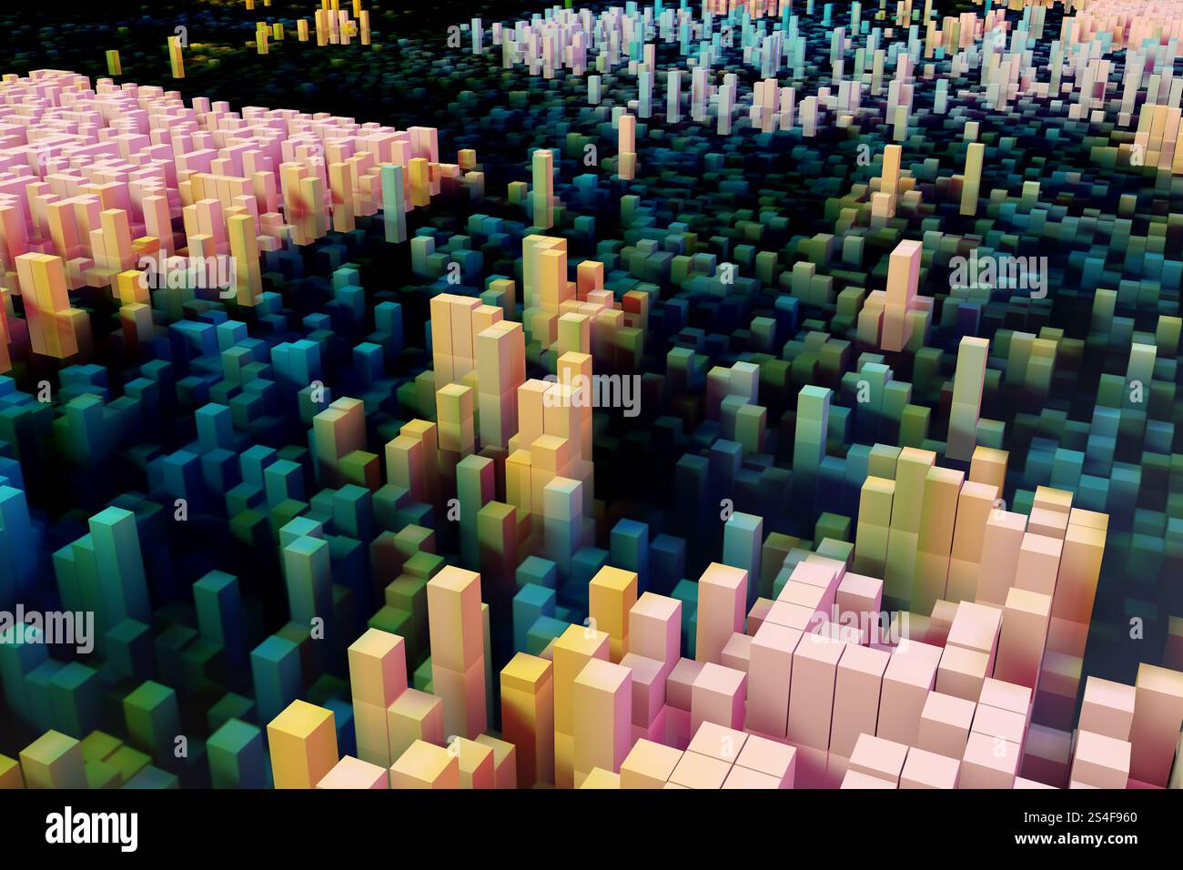 Colorful field of cube columns that make up the abstract entity. 3D ...