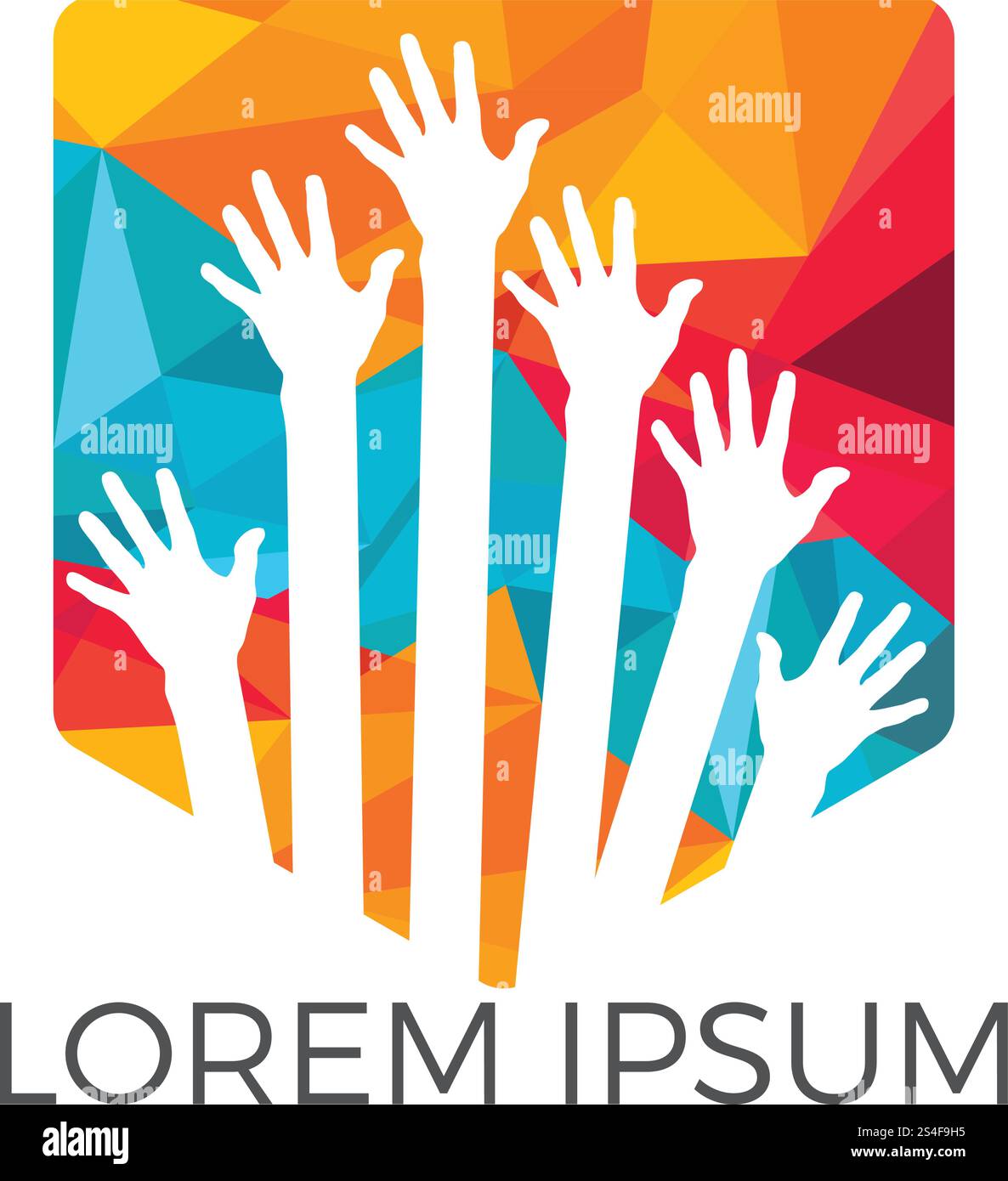Hand help care logo and symbol vector. Diversity people group raising ...