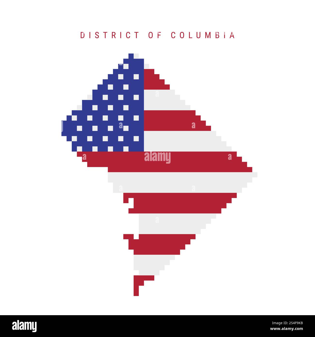 District of Columbia pixel flag map icon. 8 bit pixel art map covered ...