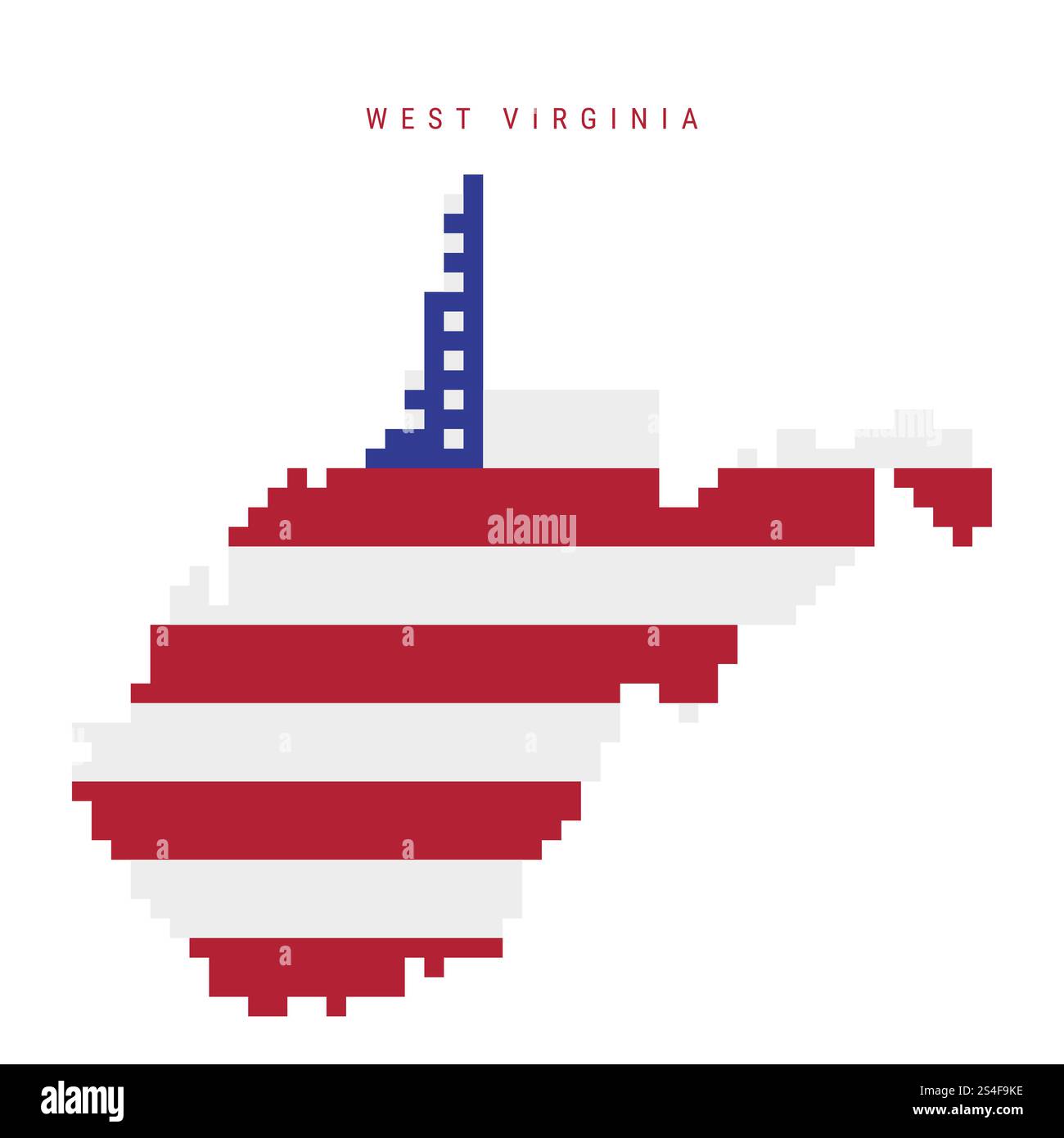 West Virginia pixel flag map icon. 8 bit pixel art map covered with ...