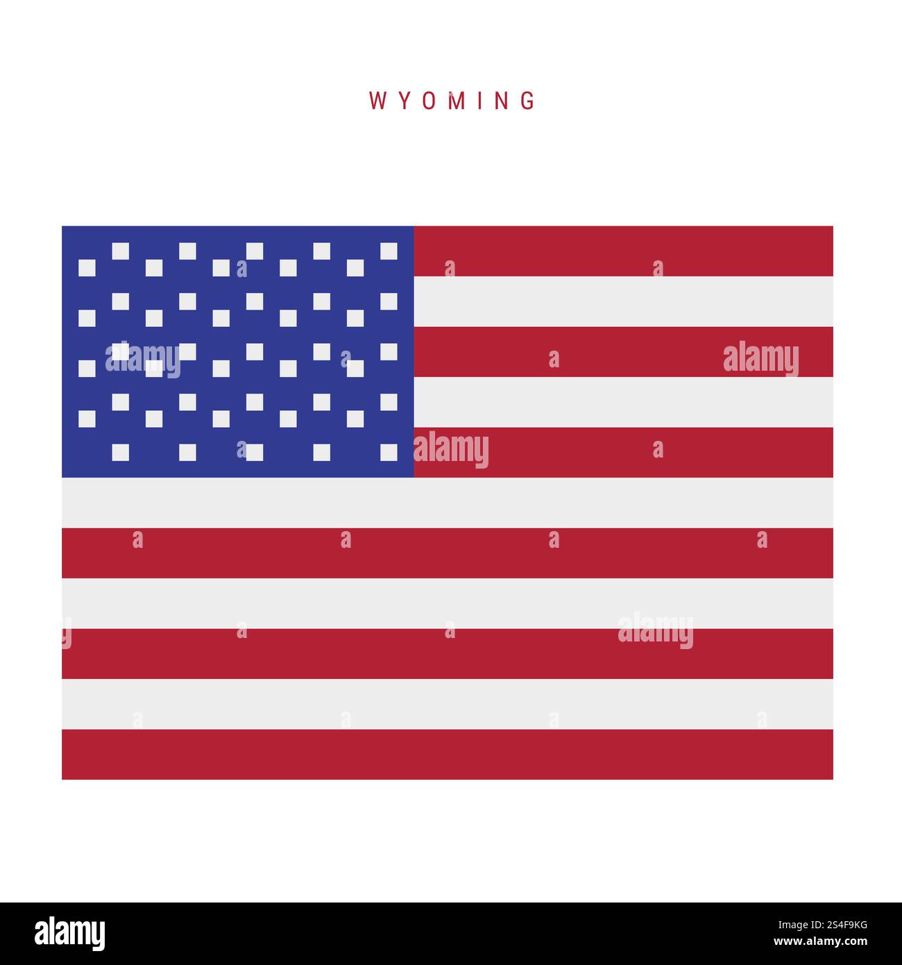 Wyoming pixel flag map icon. 8 bit pixel art map covered with american ...