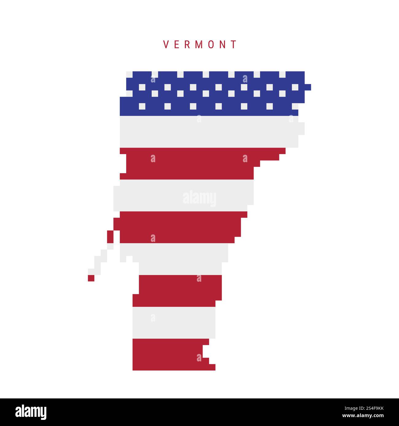 Vermont pixel flag map icon. 8 bit pixel art map covered with american ...