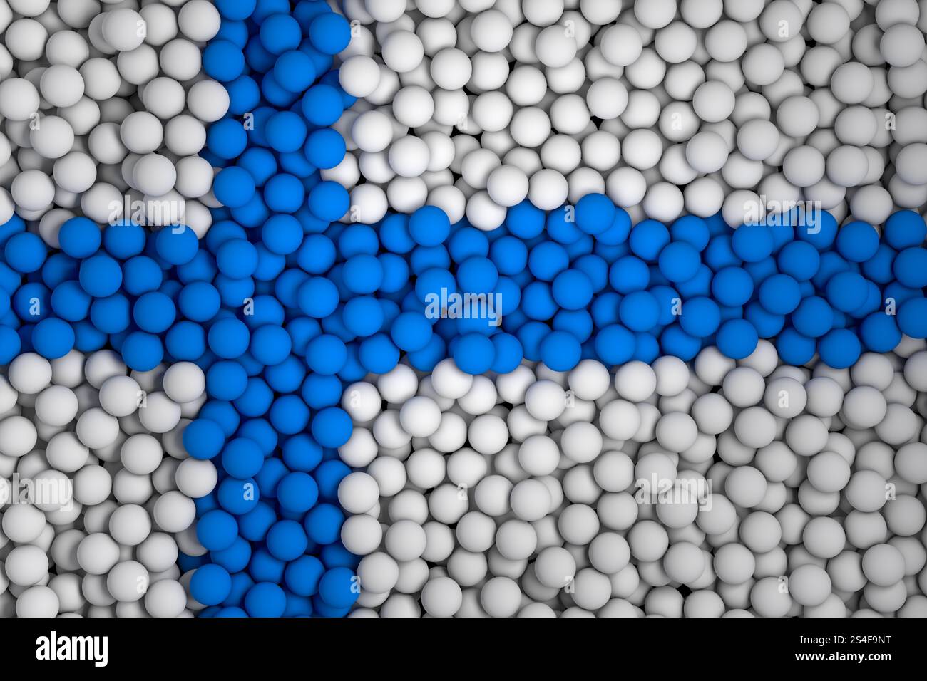 Many small colorful balls that form national flag of Finland. 3d render ...