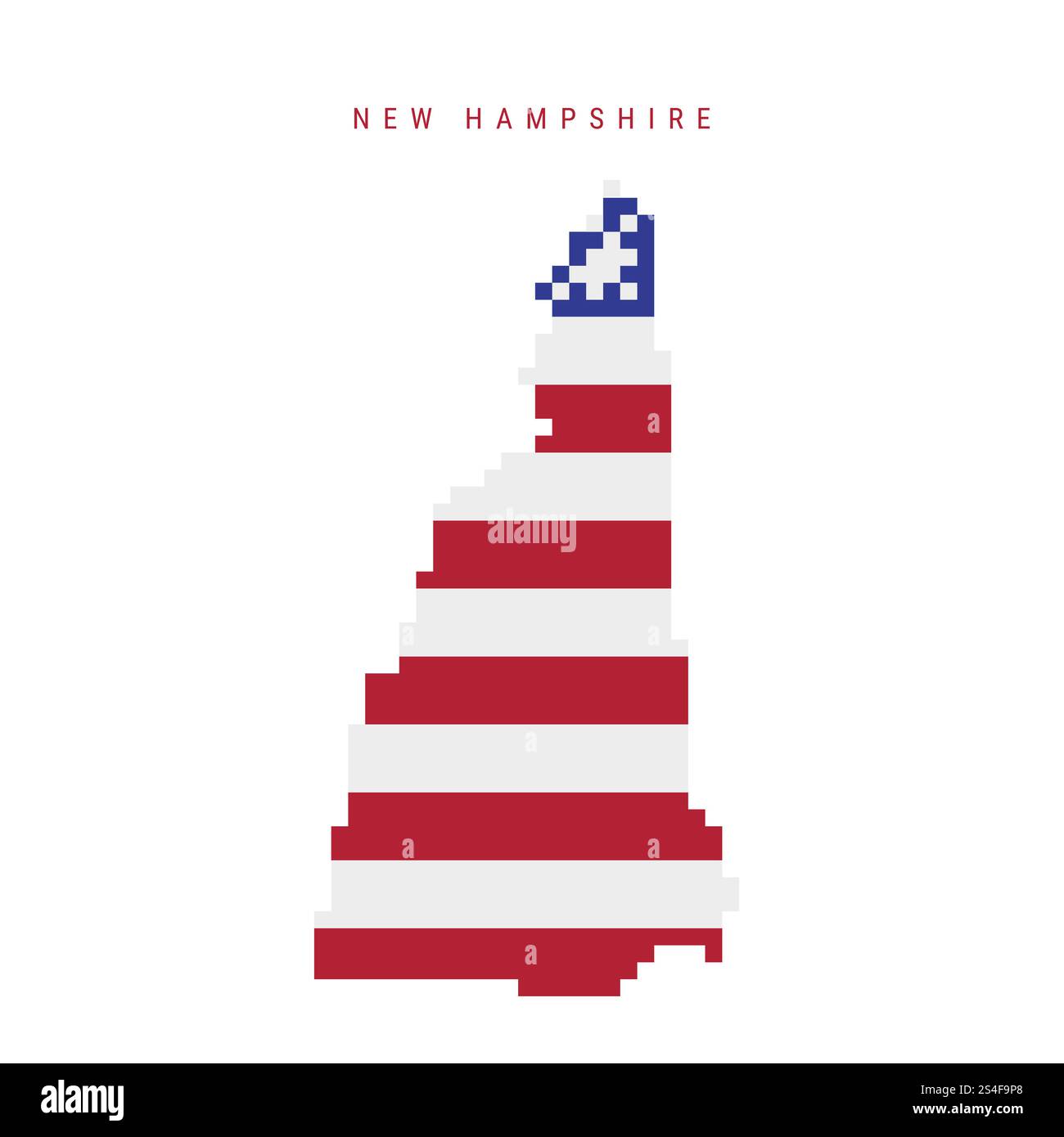 New Hampshire pixel flag map icon. 8 bit pixel art map covered with ...
