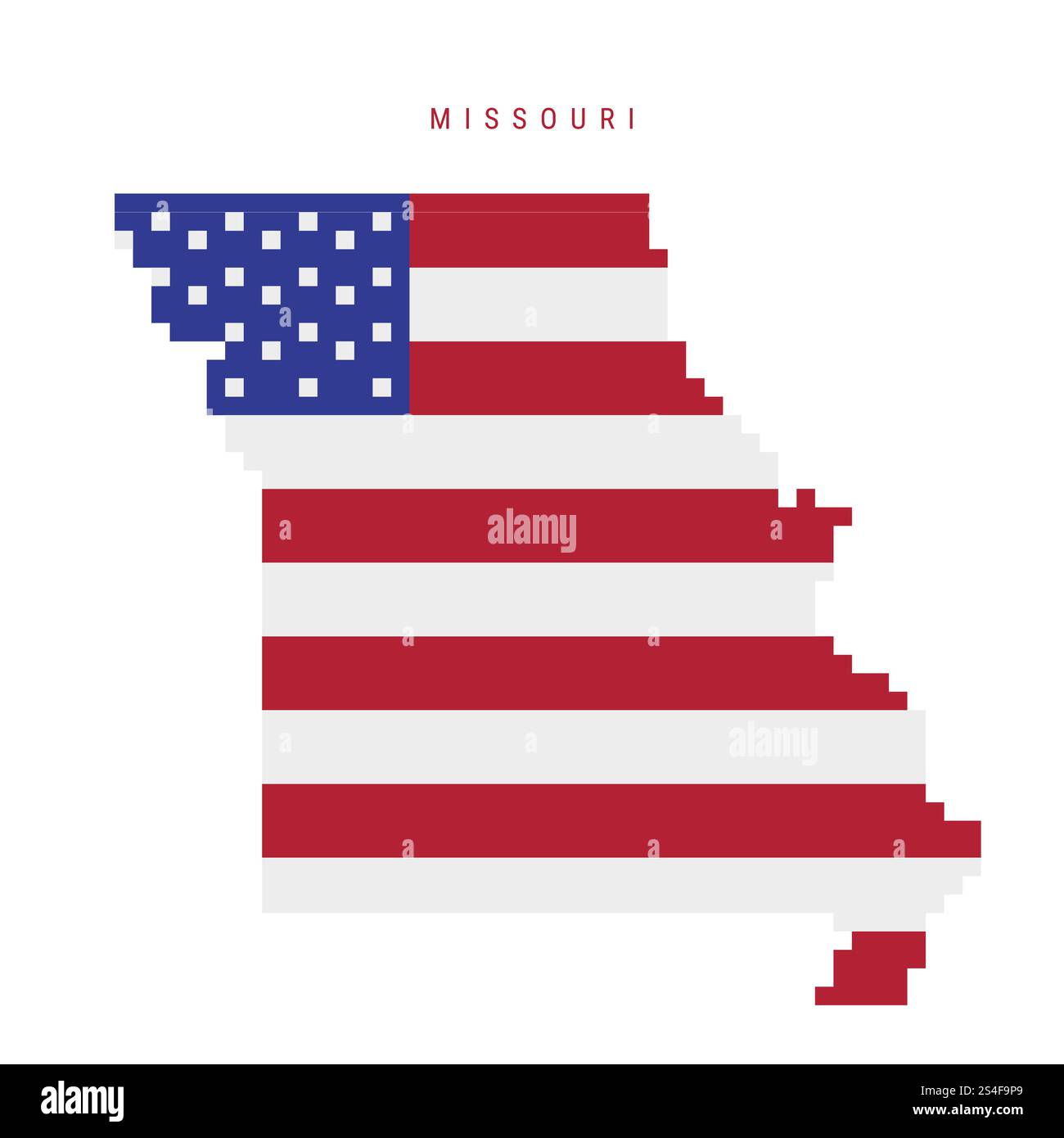 Missouri pixel flag map icon. 8 bit pixel art map covered with american ...