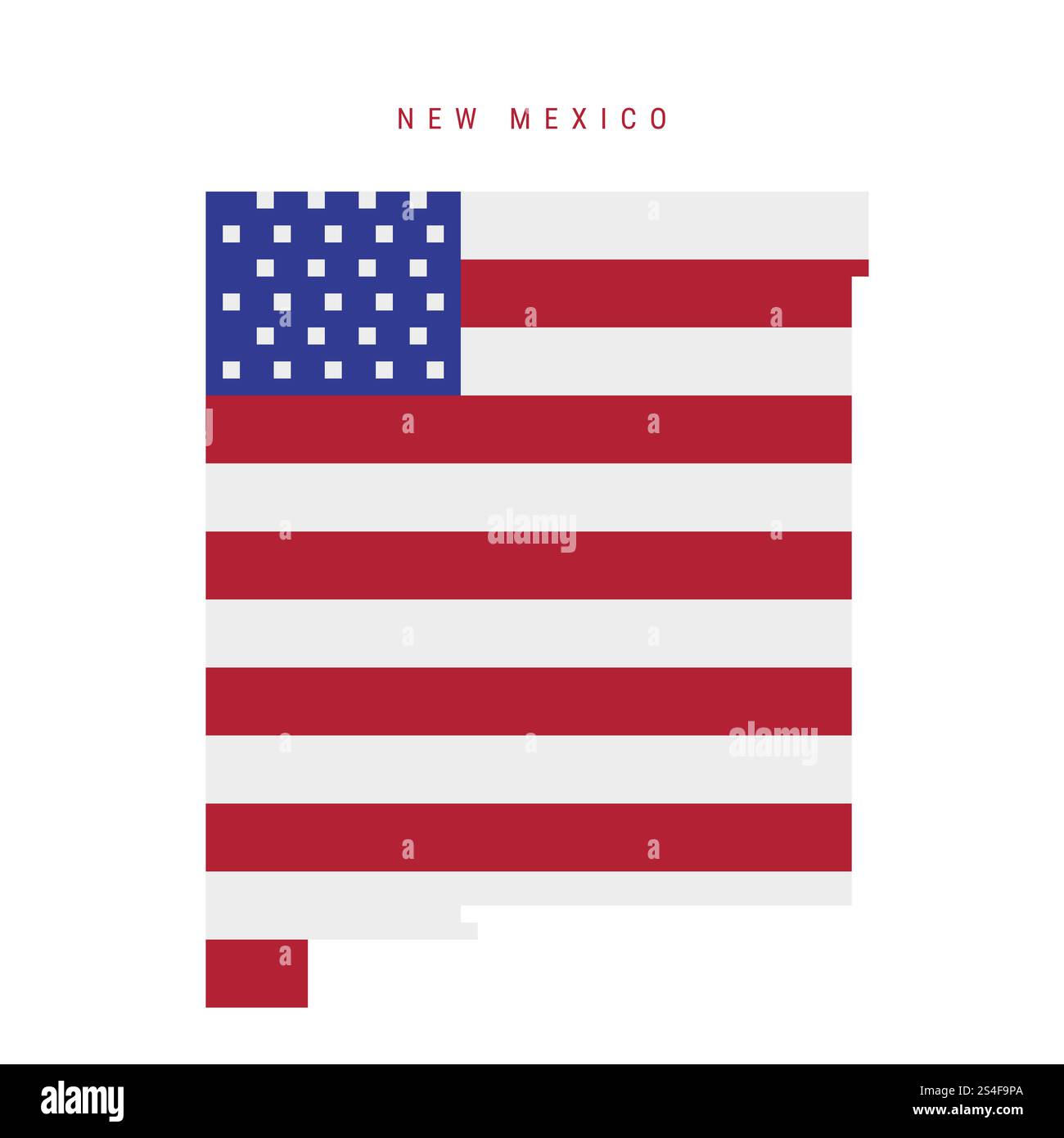 New Mexico pixel flag map icon. 8 bit pixel art map covered with ...