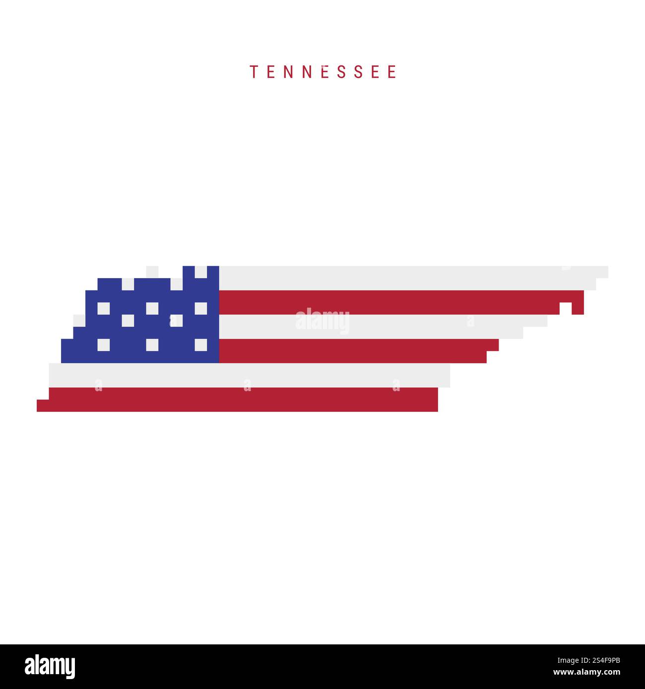 Tennessee pixel flag map icon. 8 bit pixel art map covered with ...