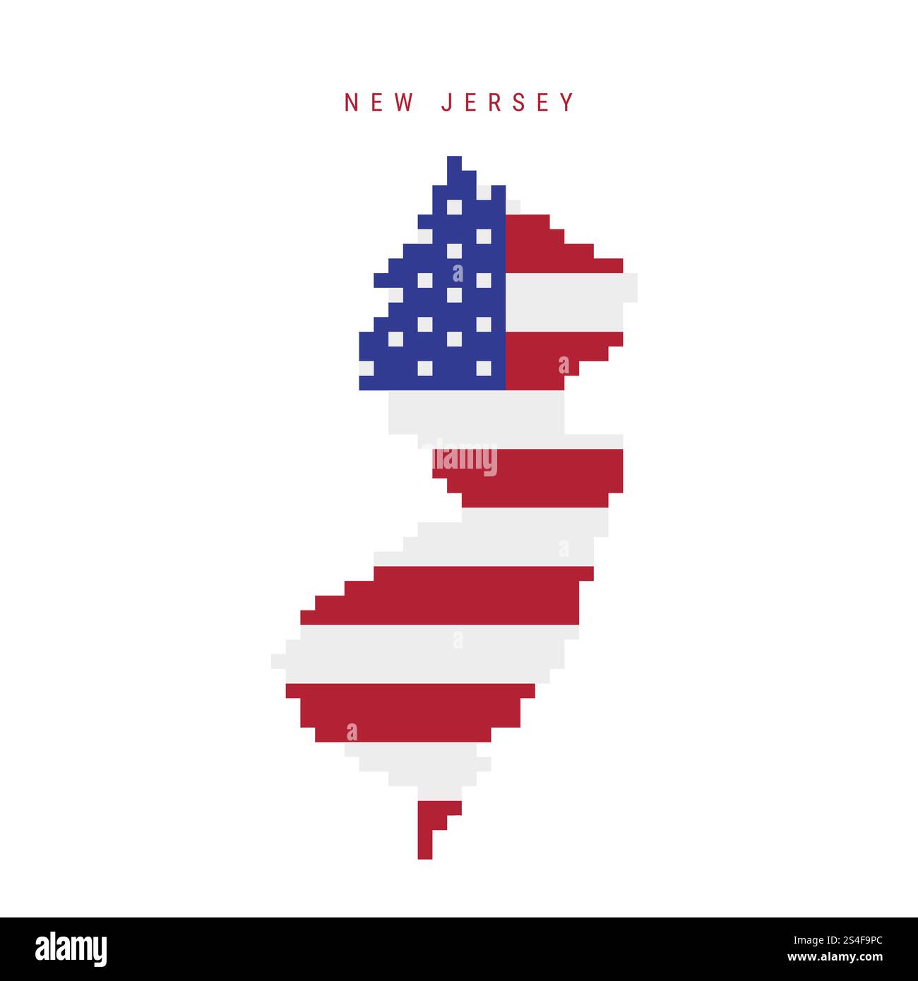 New Jersey pixel flag map icon. 8 bit pixel art map covered with ...