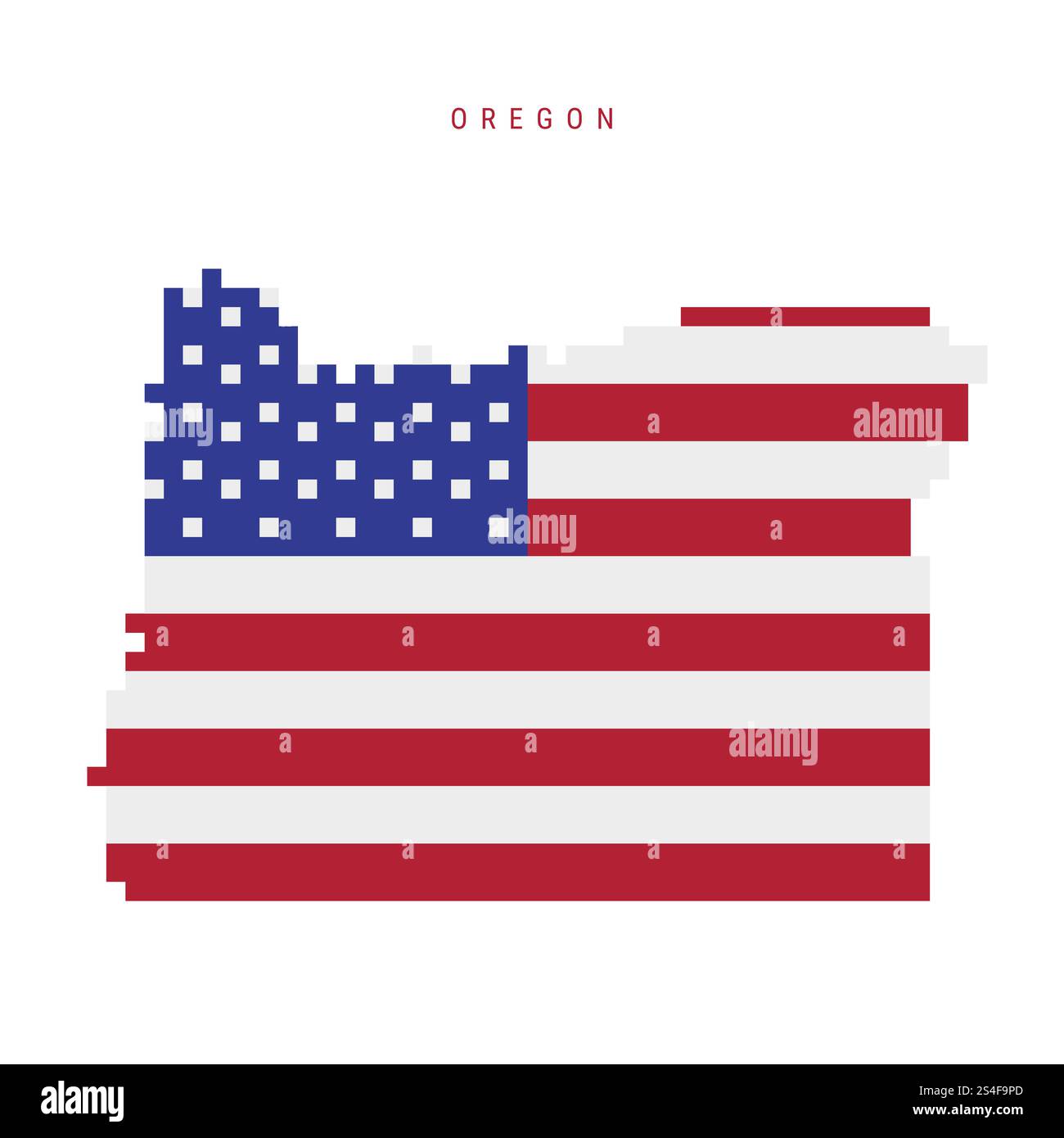 Oregon pixel flag map icon. 8 bit pixel art map covered with american ...