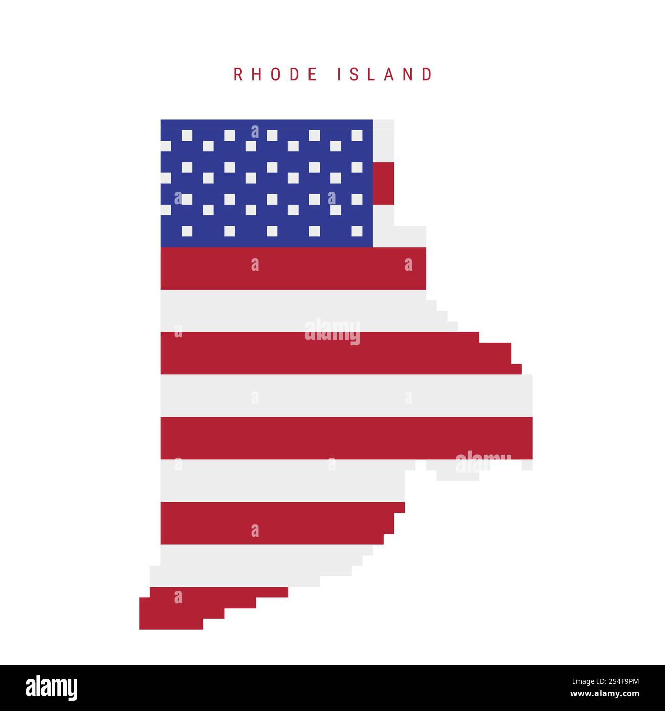 Rhode Island pixel flag map icon. 8 bit pixel art map covered with ...