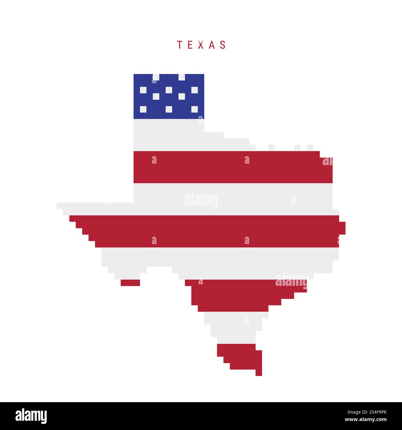 Texas pixel flag map icon. 8 bit pixel art map covered with american ...