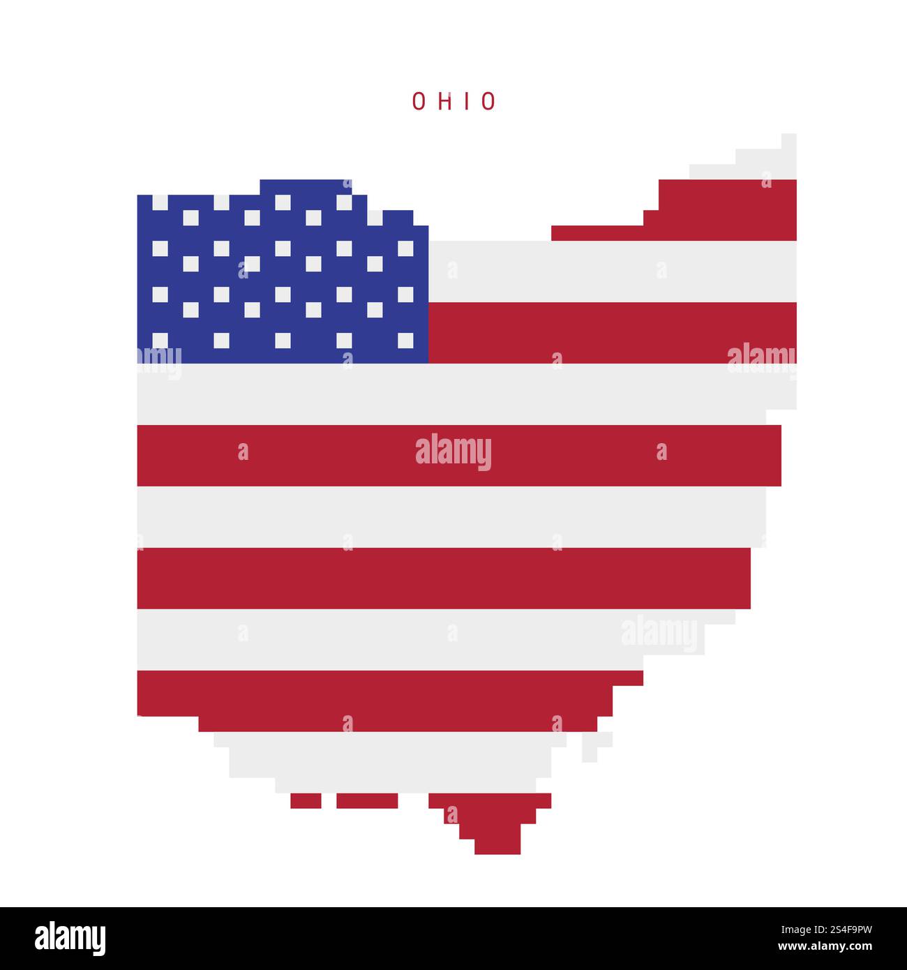Ohio pixel flag map icon. 8 bit pixel art map covered with american ...
