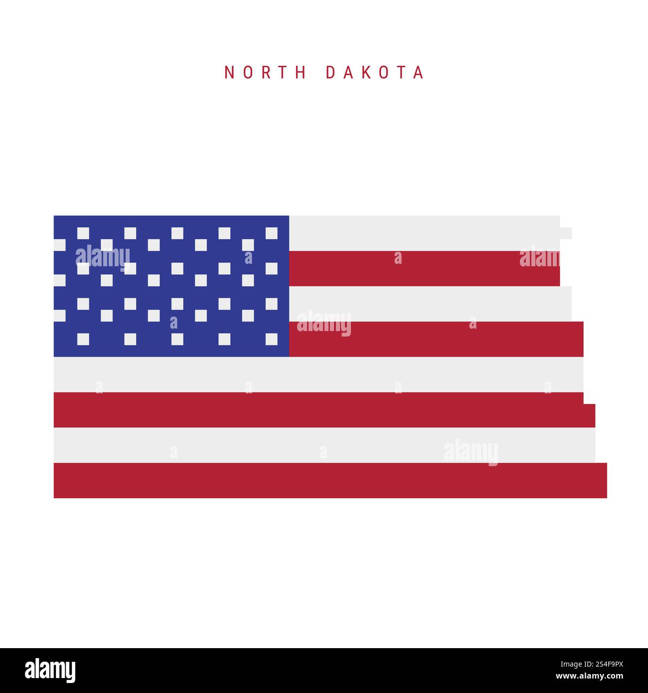 North Dakota pixel flag map icon. 8 bit pixel art map covered with ...