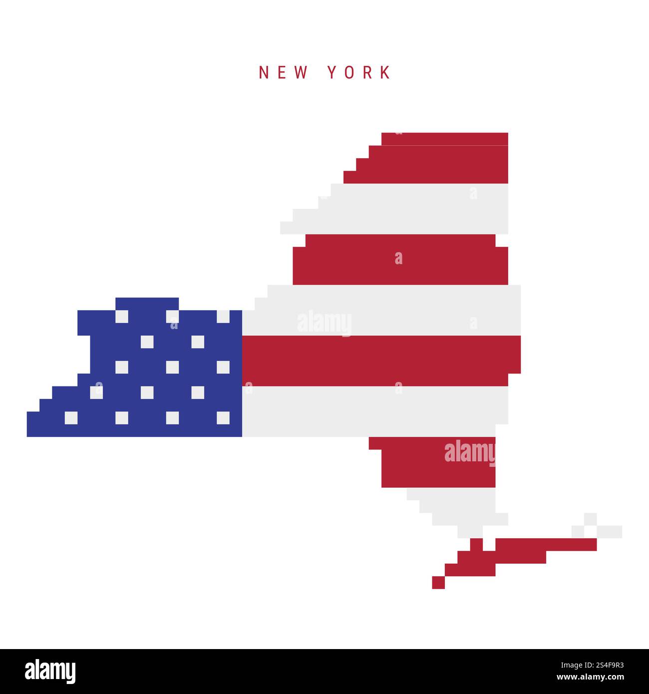 New York pixel flag map icon. 8 bit pixel art map covered with american ...