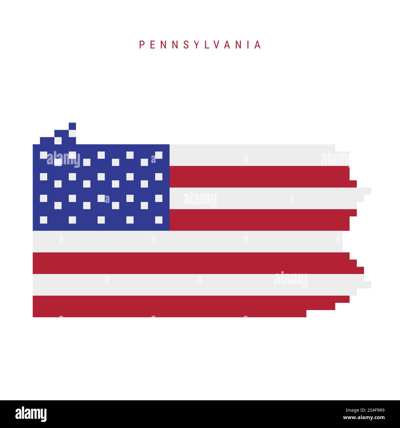 Pennsylvania pixel flag map icon. 8 bit pixel art map covered with ...