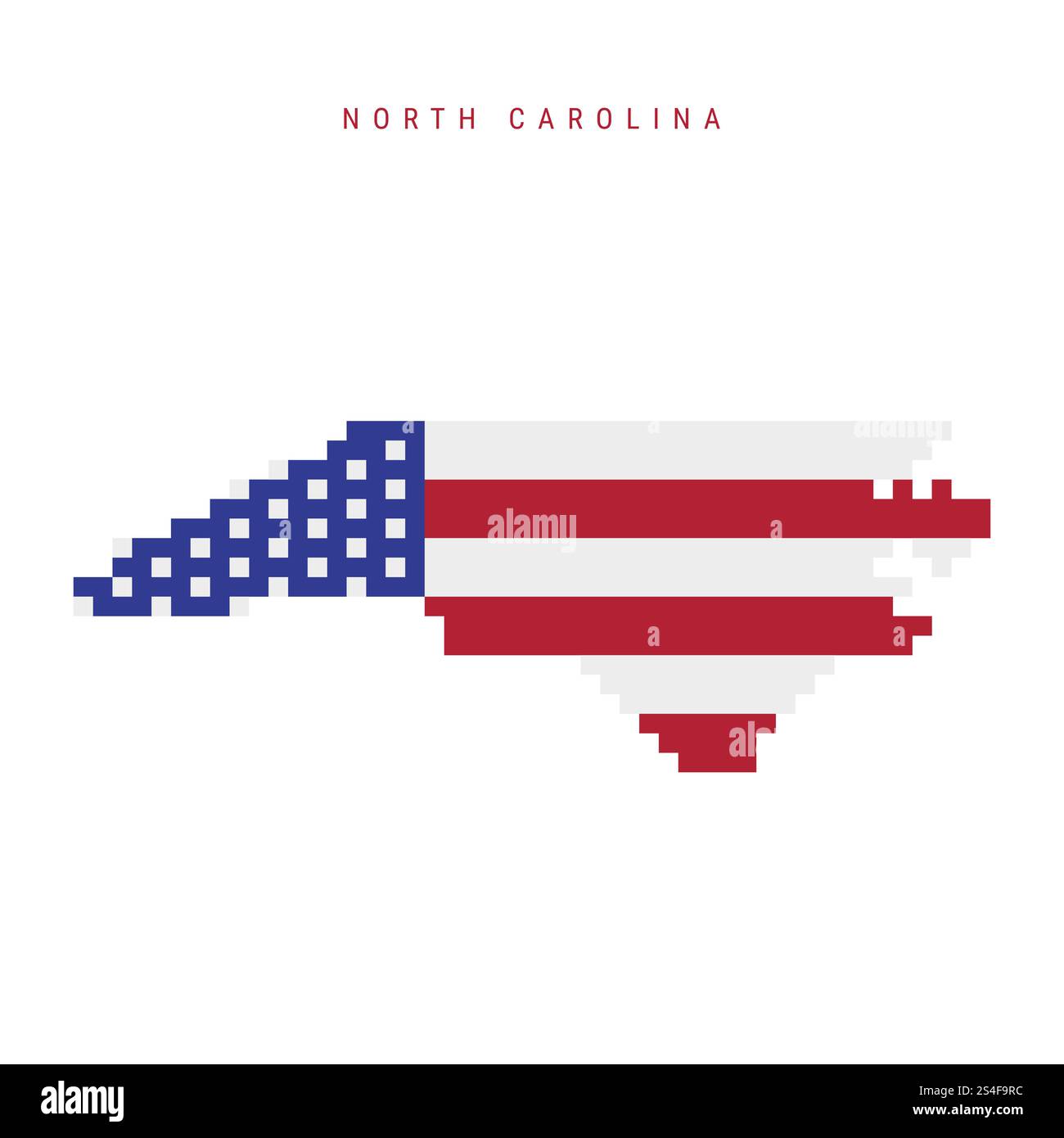 North Carolina pixel flag map icon. 8 bit pixel art map covered with ...