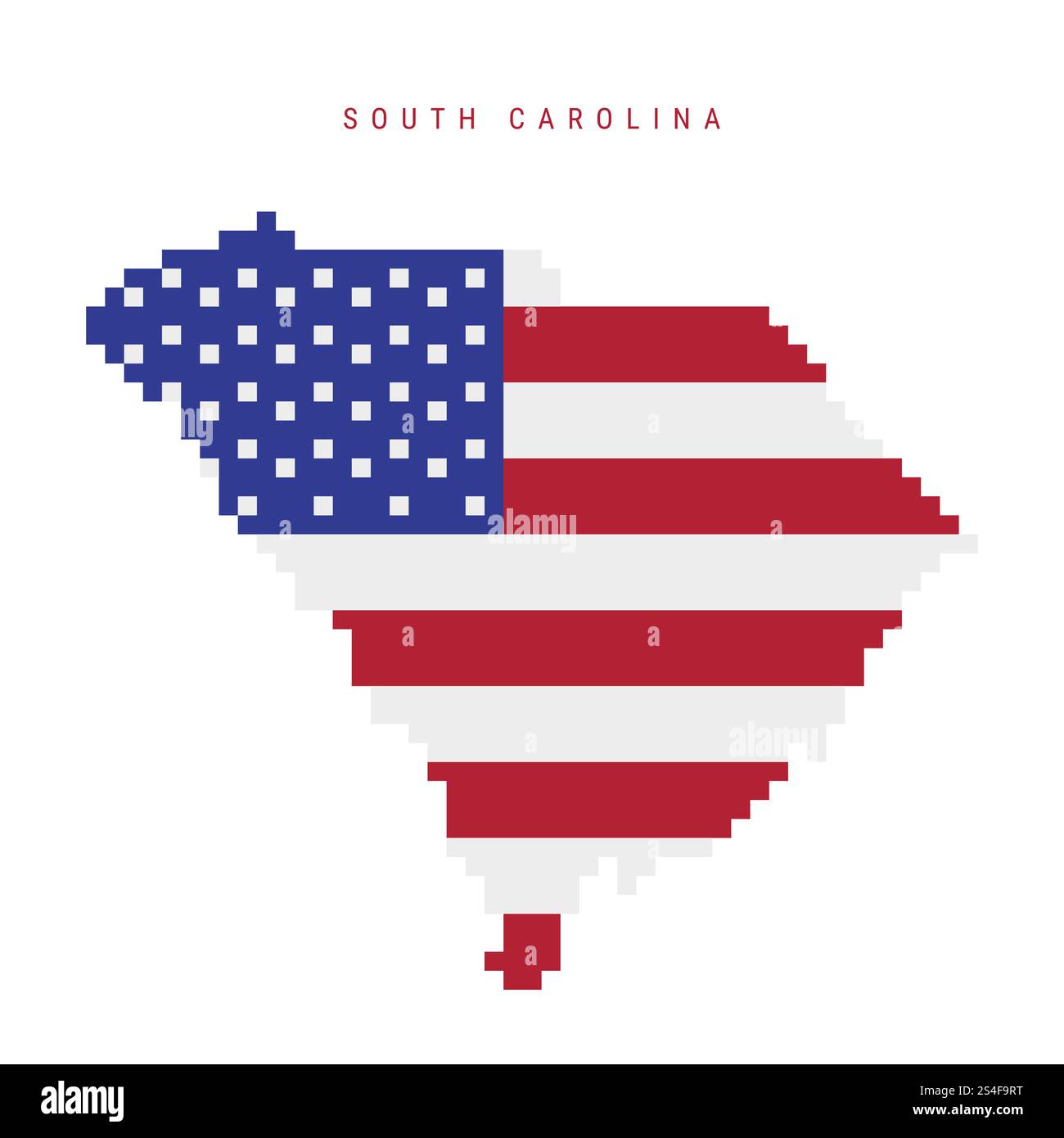 South Carolina pixel flag map icon. 8 bit pixel art map covered with ...