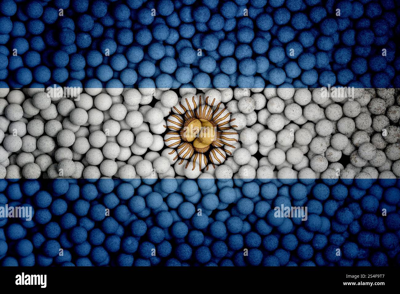 Many small colorful balls that form national flag of Argentina. 3d ...