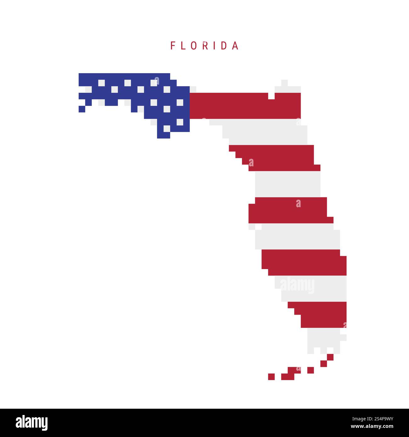Florida pixel flag map icon. 8 bit pixel art map covered with american ...