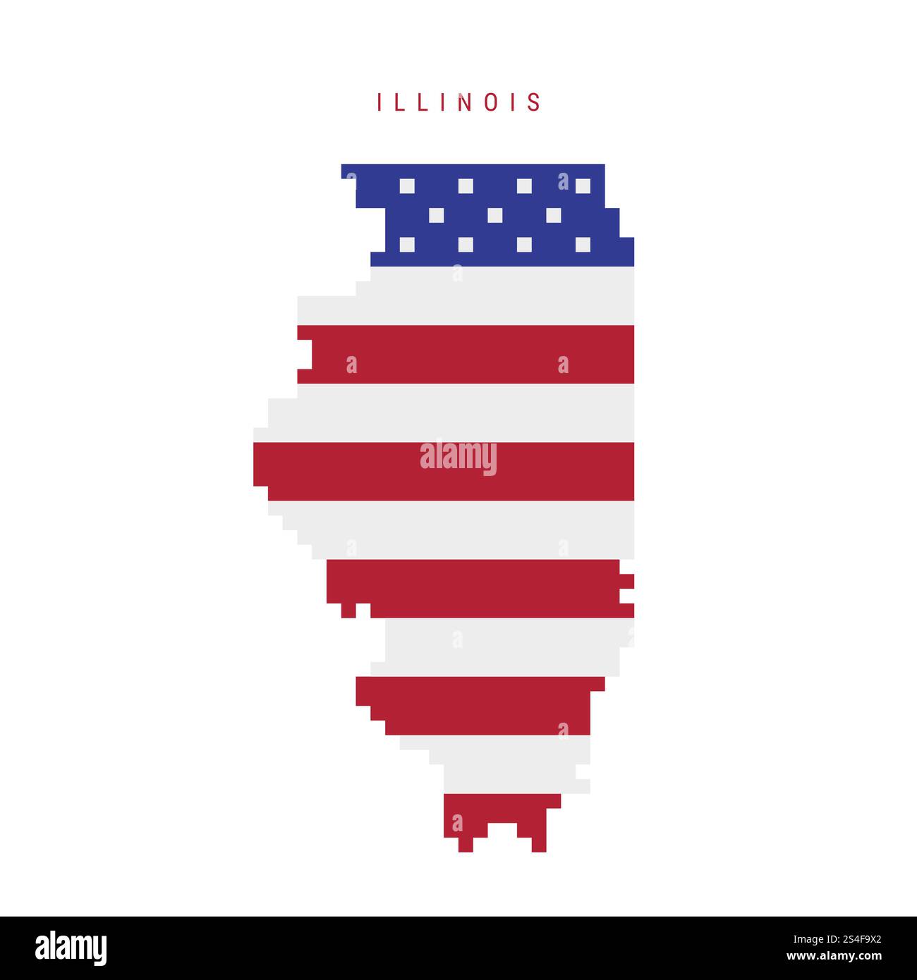 Illinois pixel flag map icon. 8 bit pixel art map covered with american ...