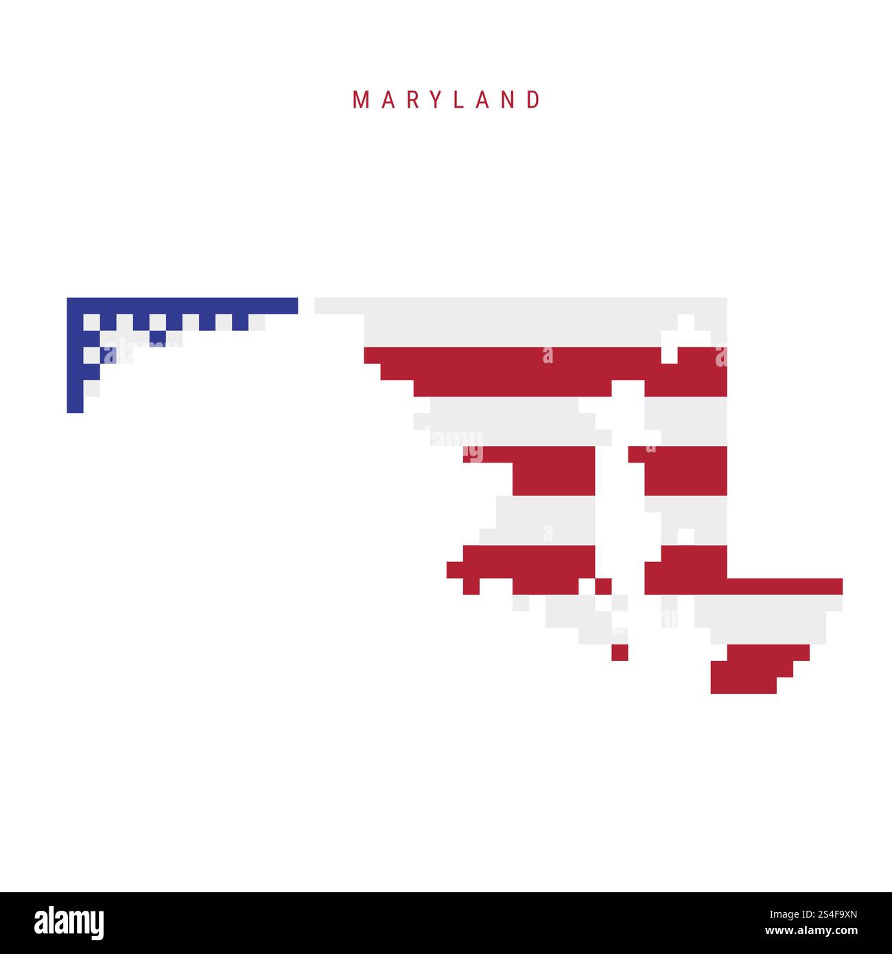 Maryland pixel flag map icon. 8 bit pixel art map covered with american ...