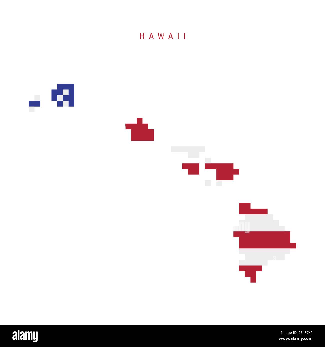 Hawaii pixel flag map icon. 8 bit pixel art map covered with american ...