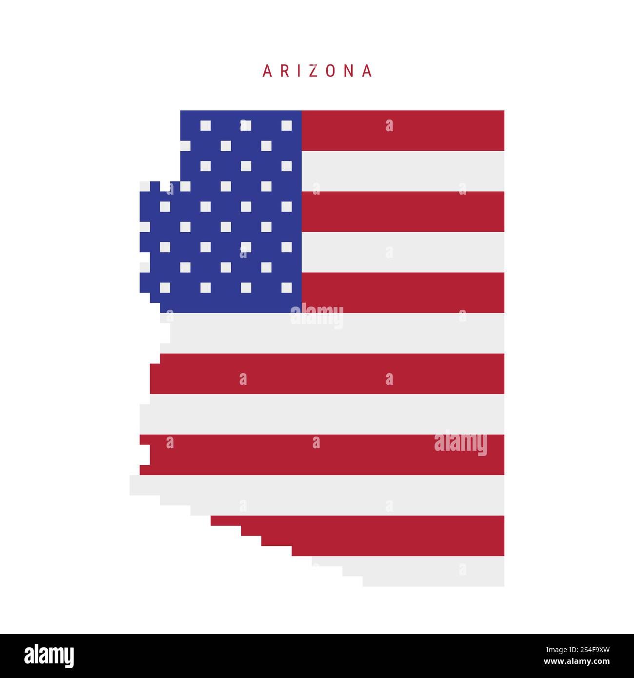 Arizona pixel flag map icon. 8 bit pixel art map covered with american ...
